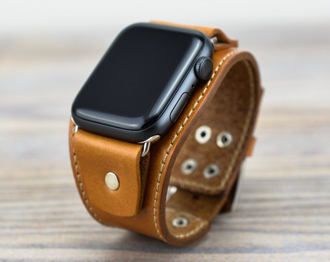 Antic Brown Apple Watch Cuff, Full Grain Leather Cuff 49mm 45mm 41mm ...