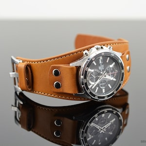 Leather Cuff Watch Band in Light Brown, Casio Edifice Strap, Custom ...