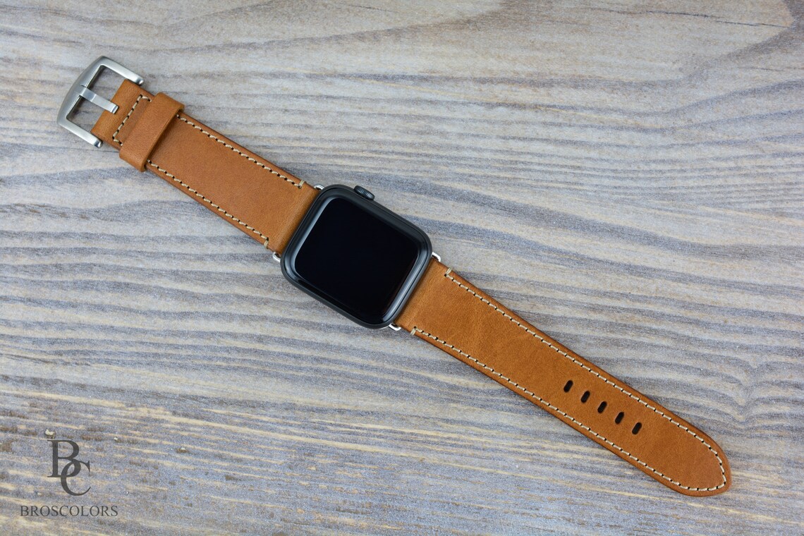 Customized Apple Leather Watch Strap Camel Brown Strap 41/45mm - Etsy