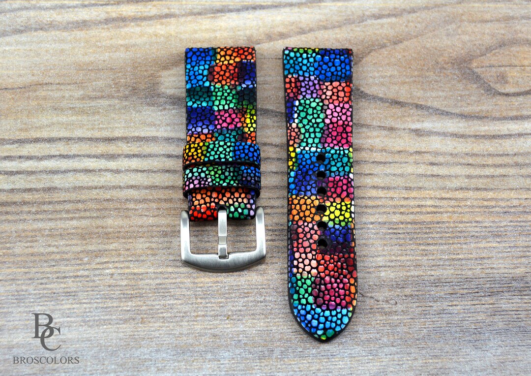 Colorful Leather Watch Band, Rainbow Watch Band, Multicolored Watch ...