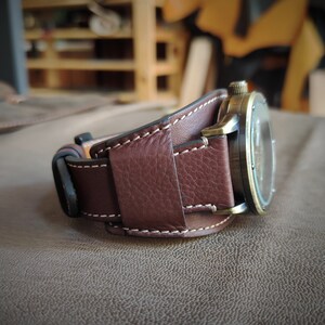 Black Leather Watch Strap, Wide Watch Cuff, Personalized Watch Band ...