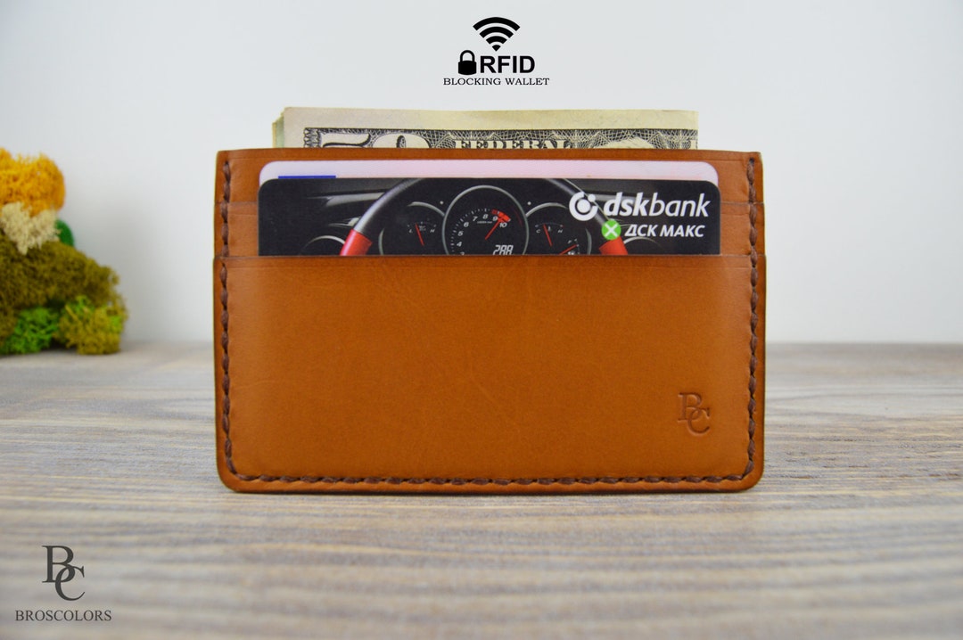 Slim Leather Card Holder, Camel Brown Wallet, Customized Mini Slim ...