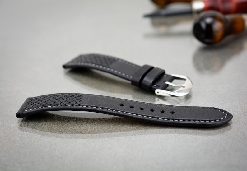 Black Leather Watch Strap, Cross Stitched Watch Band, Luxury Mens Watch ...