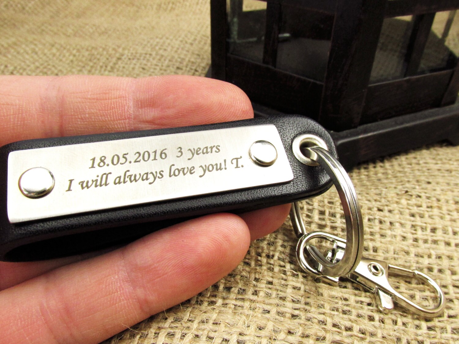 Anniversary Date Keychain Leather Key Holder Custom Leather | Etsy
