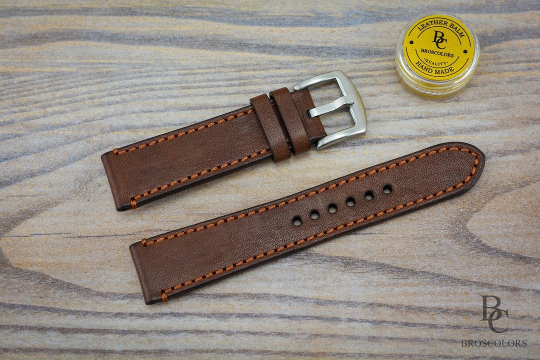 Classic Brown Color Stitched Watch Strap 16mm 18mm 20mm 22mm 24mm 26mm ...