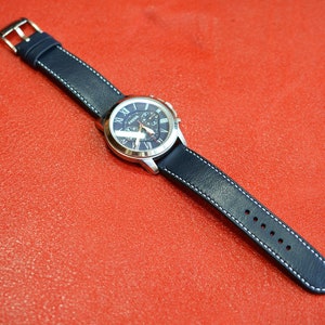 Custom Blue Watch Band Handmade Blue Leather Watch Strap Leather Watch ...