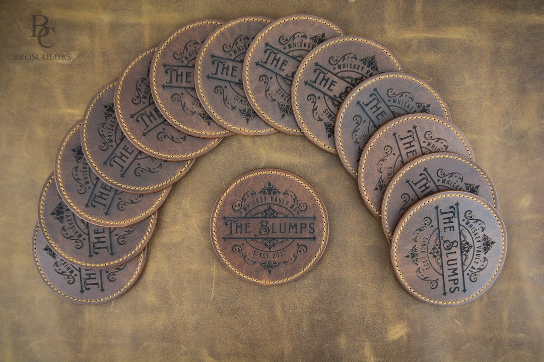 Personalized Round Leather Coasters, Set of 4, 6, 8, 10, 20, 50, 100 ...
