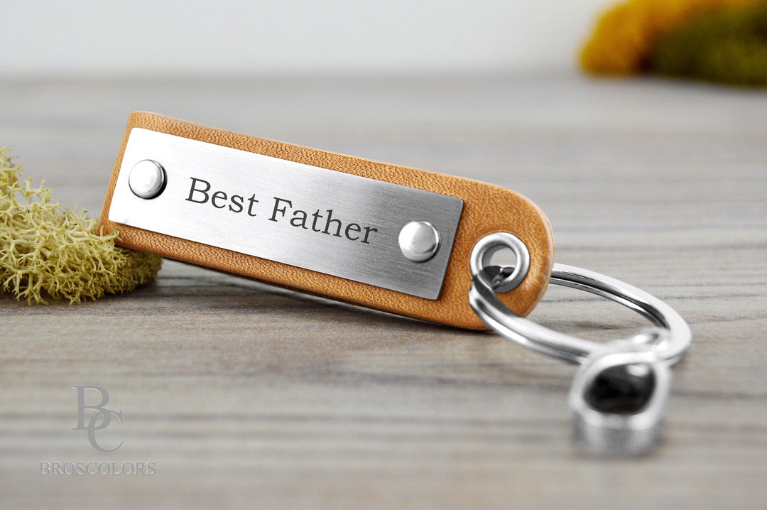 Best Father Keychain, Personalized Leather and Steel Keychain, Custom ...