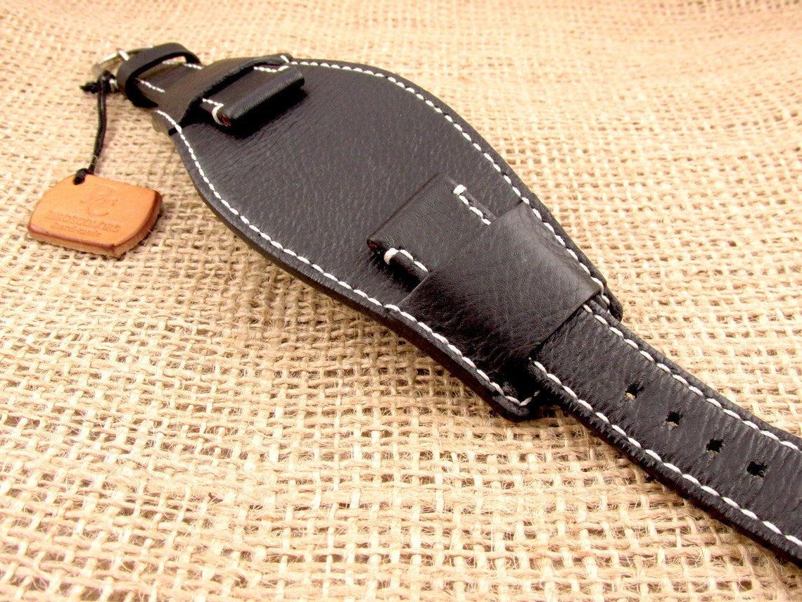 Black Leather Watch Strap Wide Watch Cuff Personalized Watch | Etsy