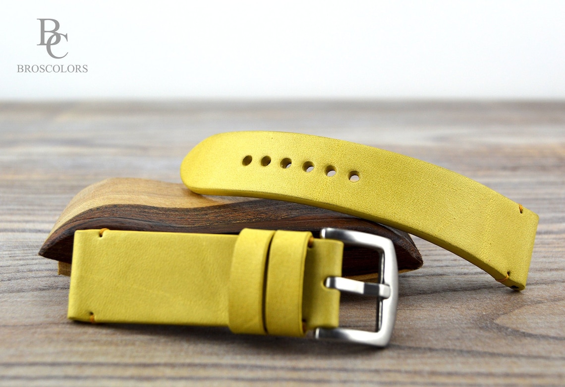 Mustard Yellow Leather Watch Strap, Colorful Watch Band, Classic Band ...