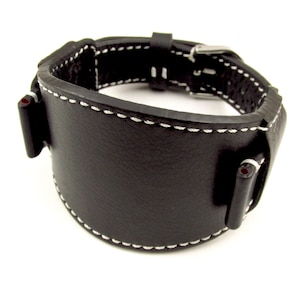 Black Leather Watch Strap, Wide Watch Cuff, Personalized Watch Band ...