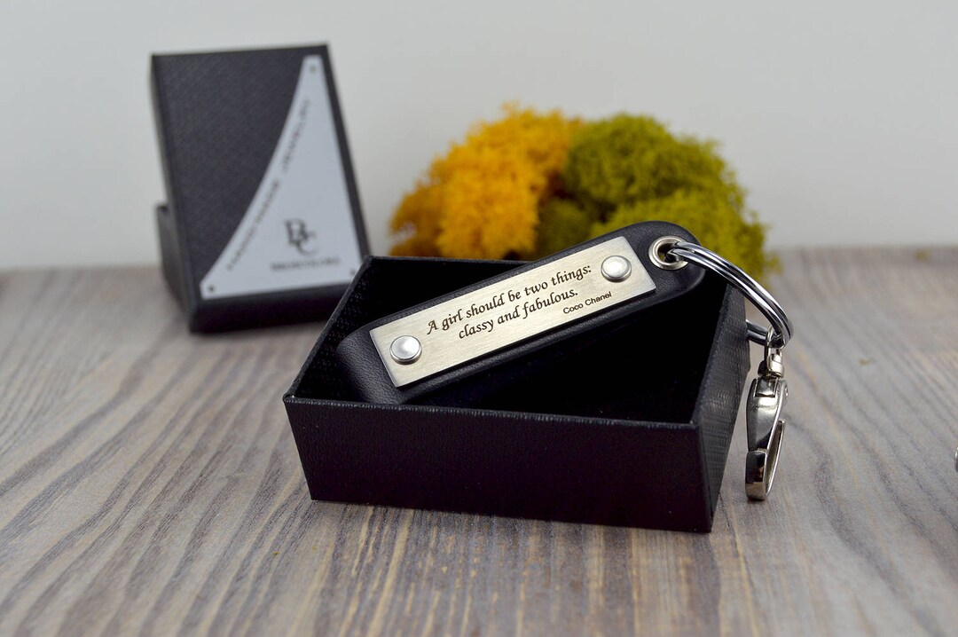 Personalized Quote Keychain, Customized Leather Key Holder, Custom ...