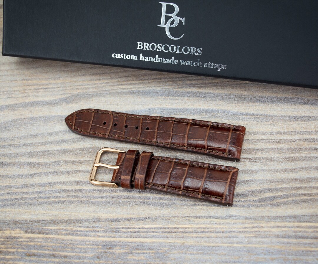 Brown Crocodile Embossed Watch Strap, Padded Watch Strap, Classic Look ...