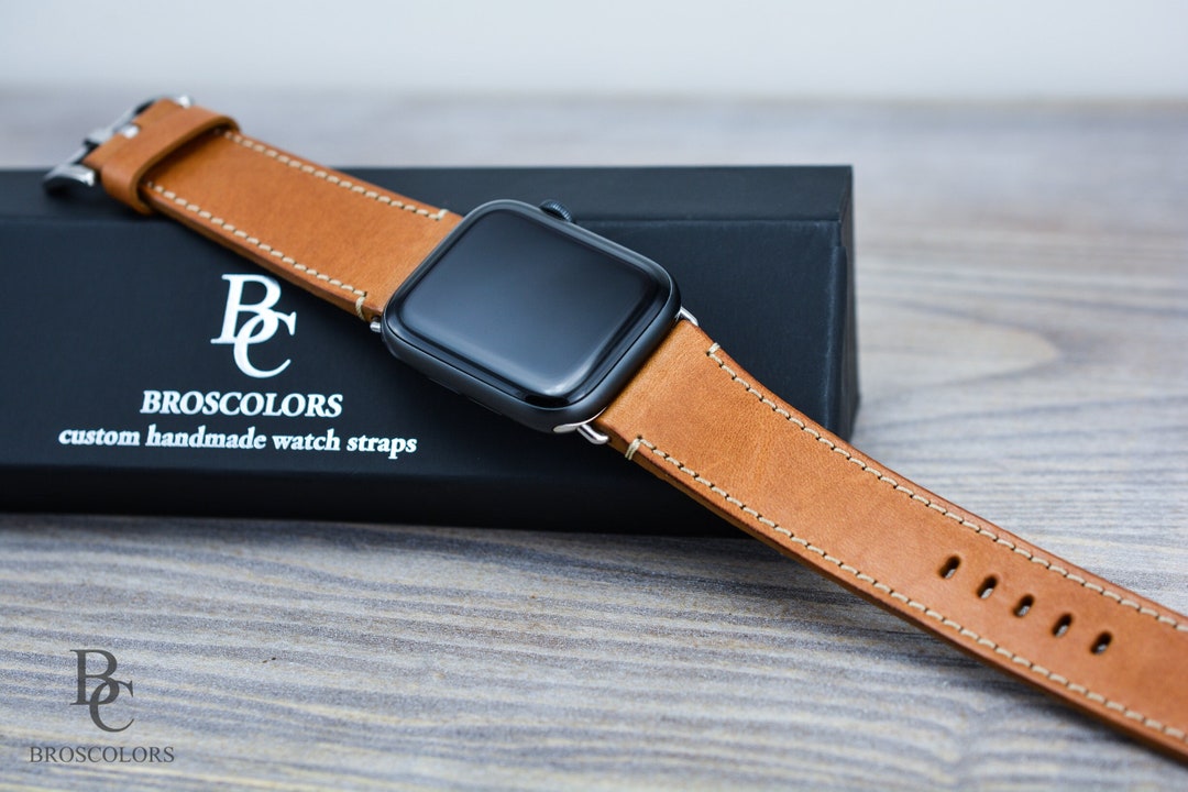 Customized Apple Leather Watch Strap Camel Brown 49mm 41/45mm 42/38mm ...