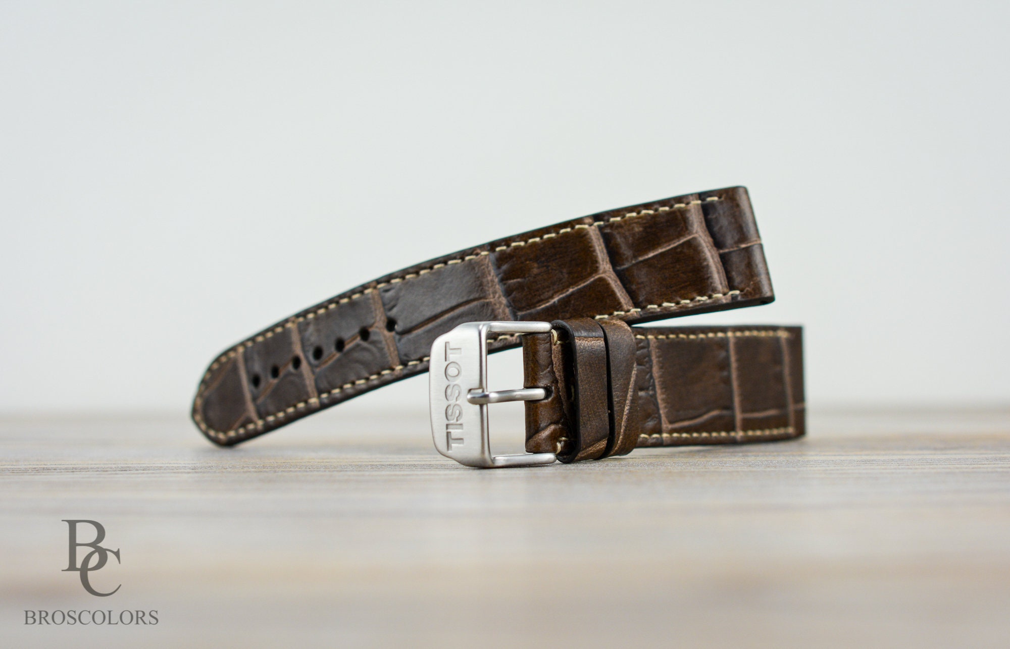Brown Crocodile Embossed Leather Watch Strap Beige Stitching - Etsy Denmark