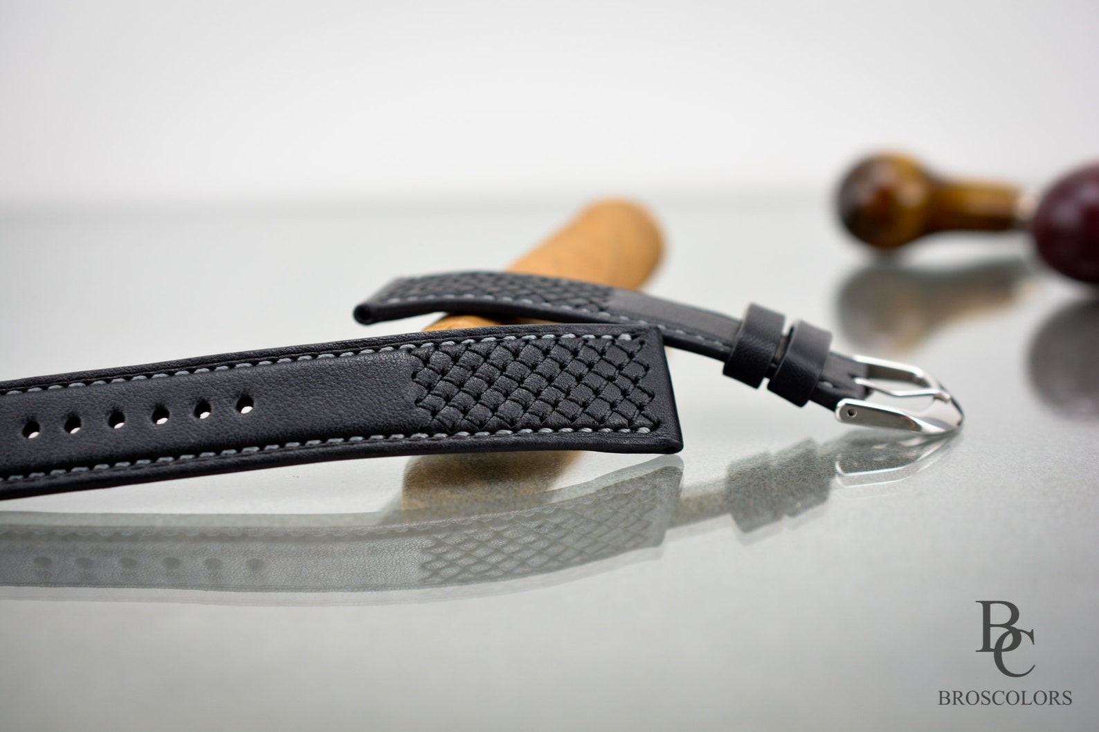 Black Leather Watch Strap, Cross Stitched Watch Band, Luxury Mens Watch ...