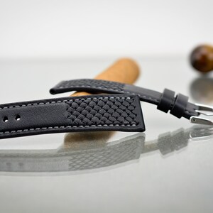 Black Leather Watch Strap, Cross Stitched Watch Band, Luxury Mens Watch ...