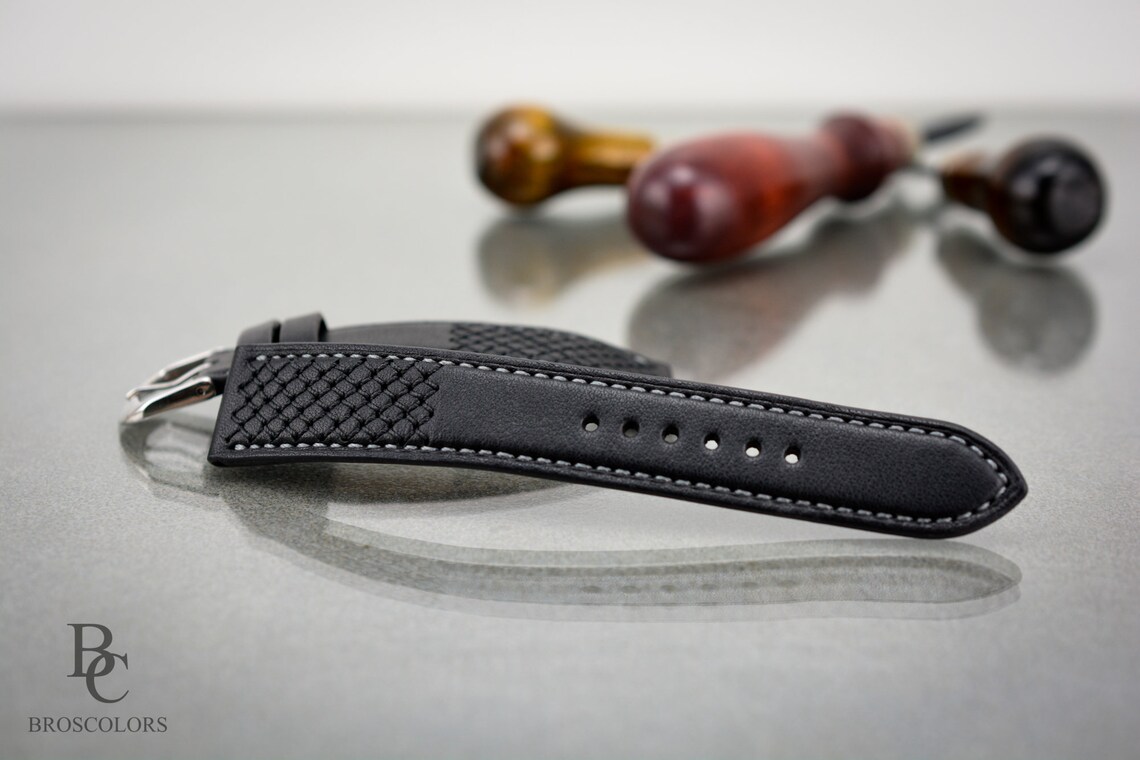 Black Leather Watch Strap, Cross Stitched Watch Band, Luxury Mens Watch ...