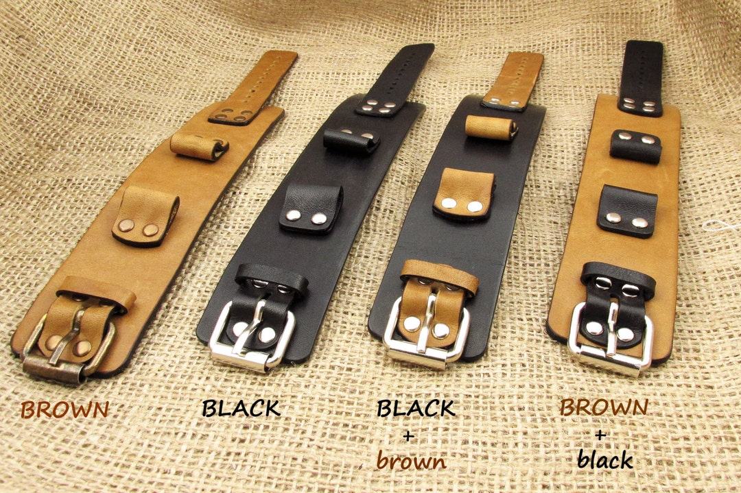 Black Leather Cuff Watch Strap, Wide Watch Band, Unisex Watch Band ...