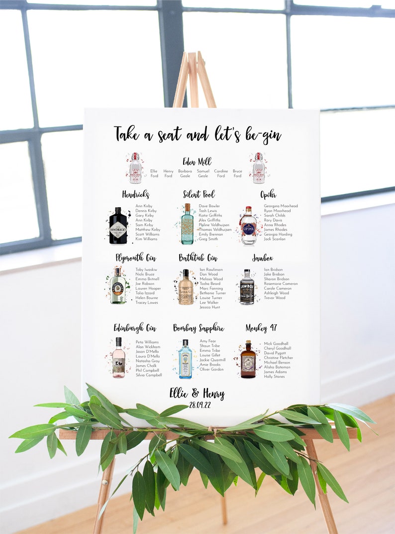 Gin Bottle Wedding Seating Plan - Gin Table Plan - Perfect for a Gin ...