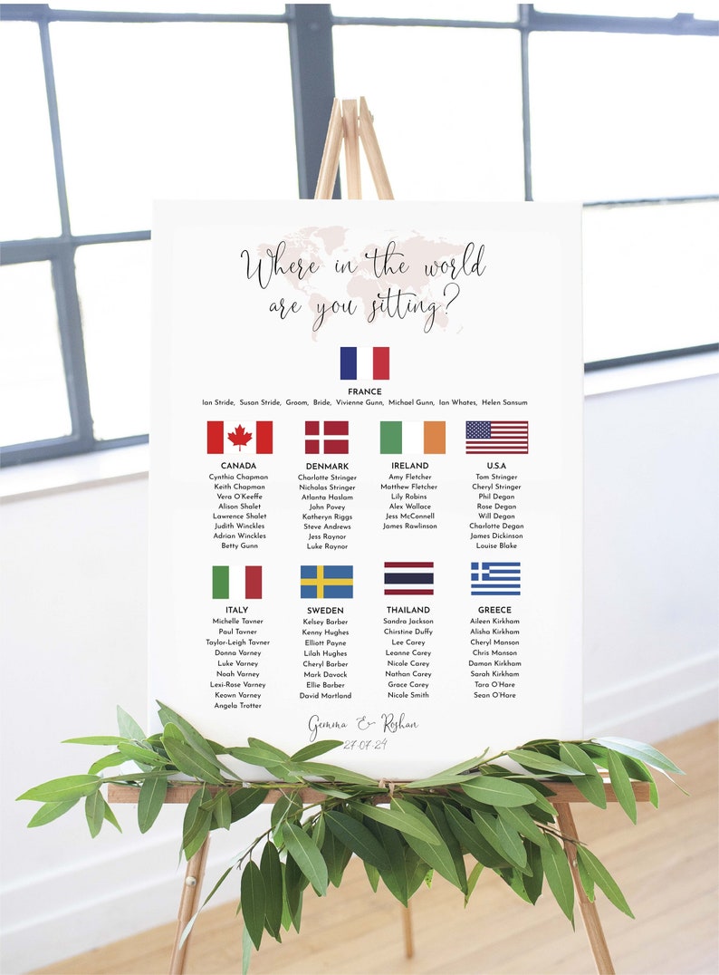 Flags Wedding Seating Chart | Travel Theme Wedding Table Plan | Flags ...