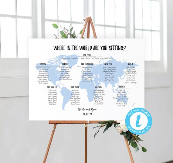 Editable Seating Chart World Map Table Plan Template - Etsy