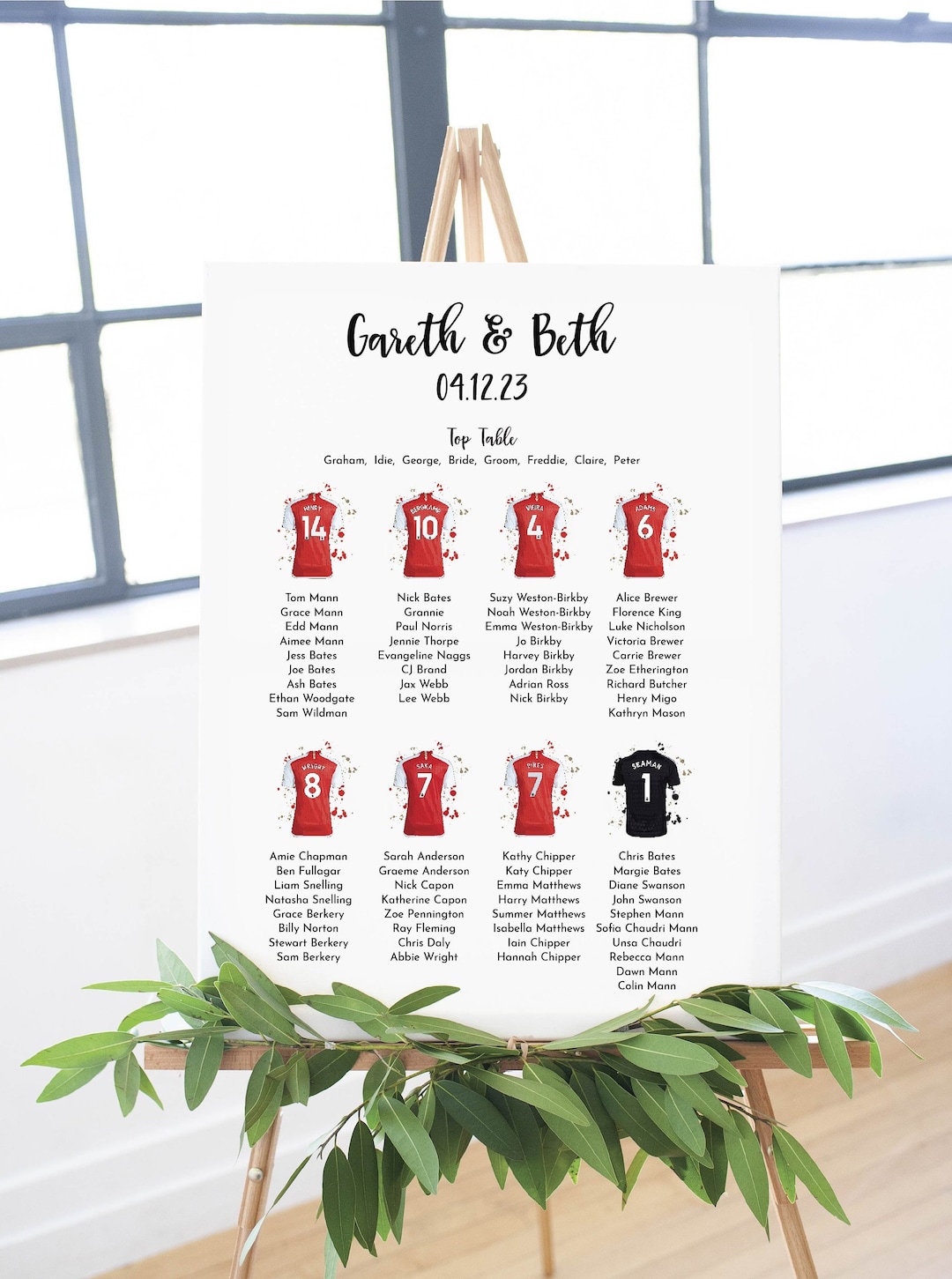 Football Shirt Wedding Seating Plan | Football Team Seating Chart ...
