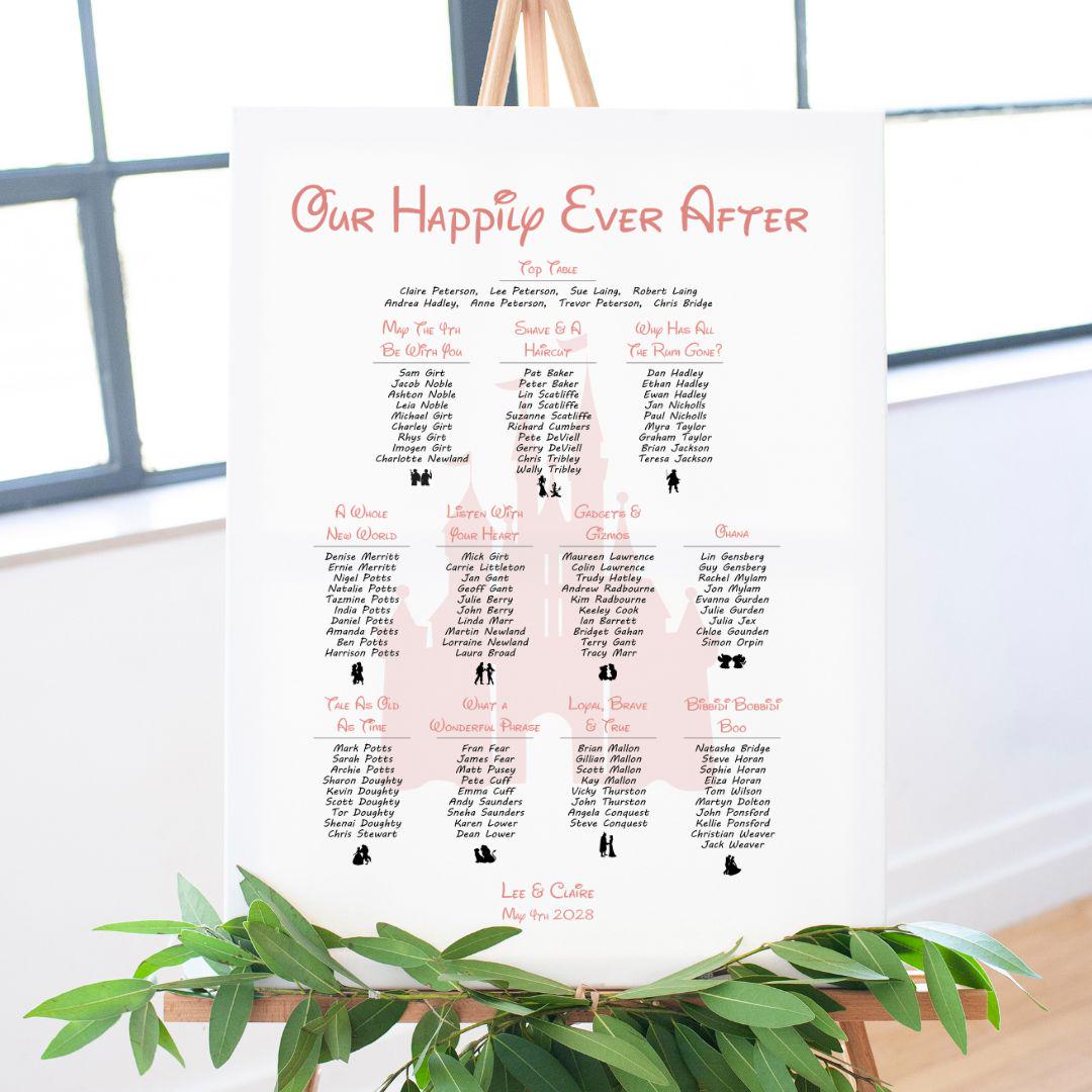 Disney Theme Wedding Seating Plan | Disney Character Table Chart | Be ...