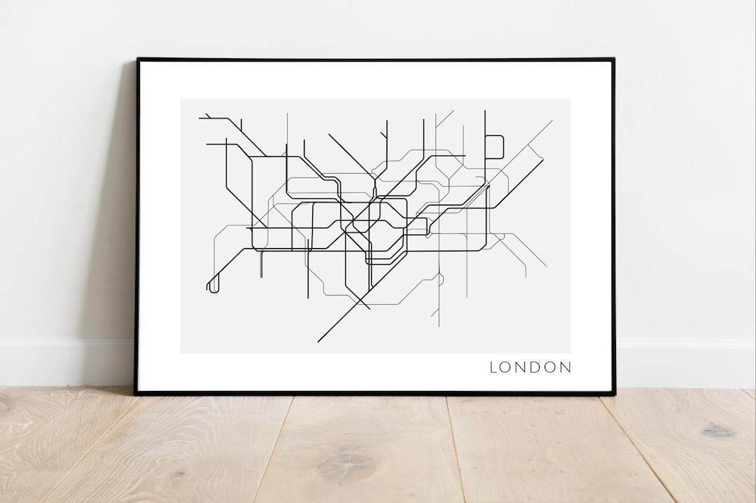 London Underground Map - Minimalist Line Print - Tube Map Black and ...