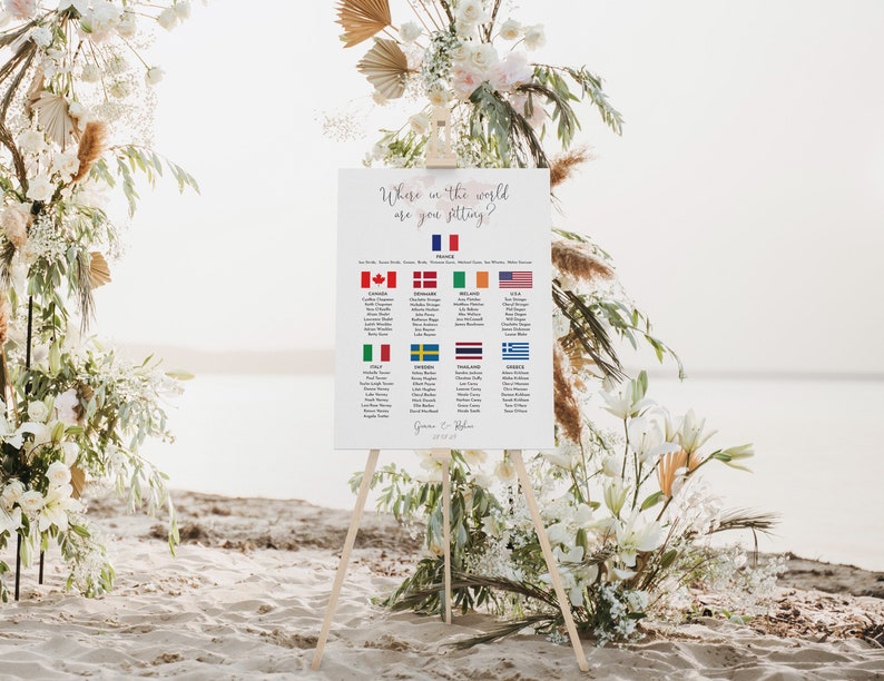 Flags Wedding Seating Chart | Travel Theme Wedding Table Plan | Flags ...