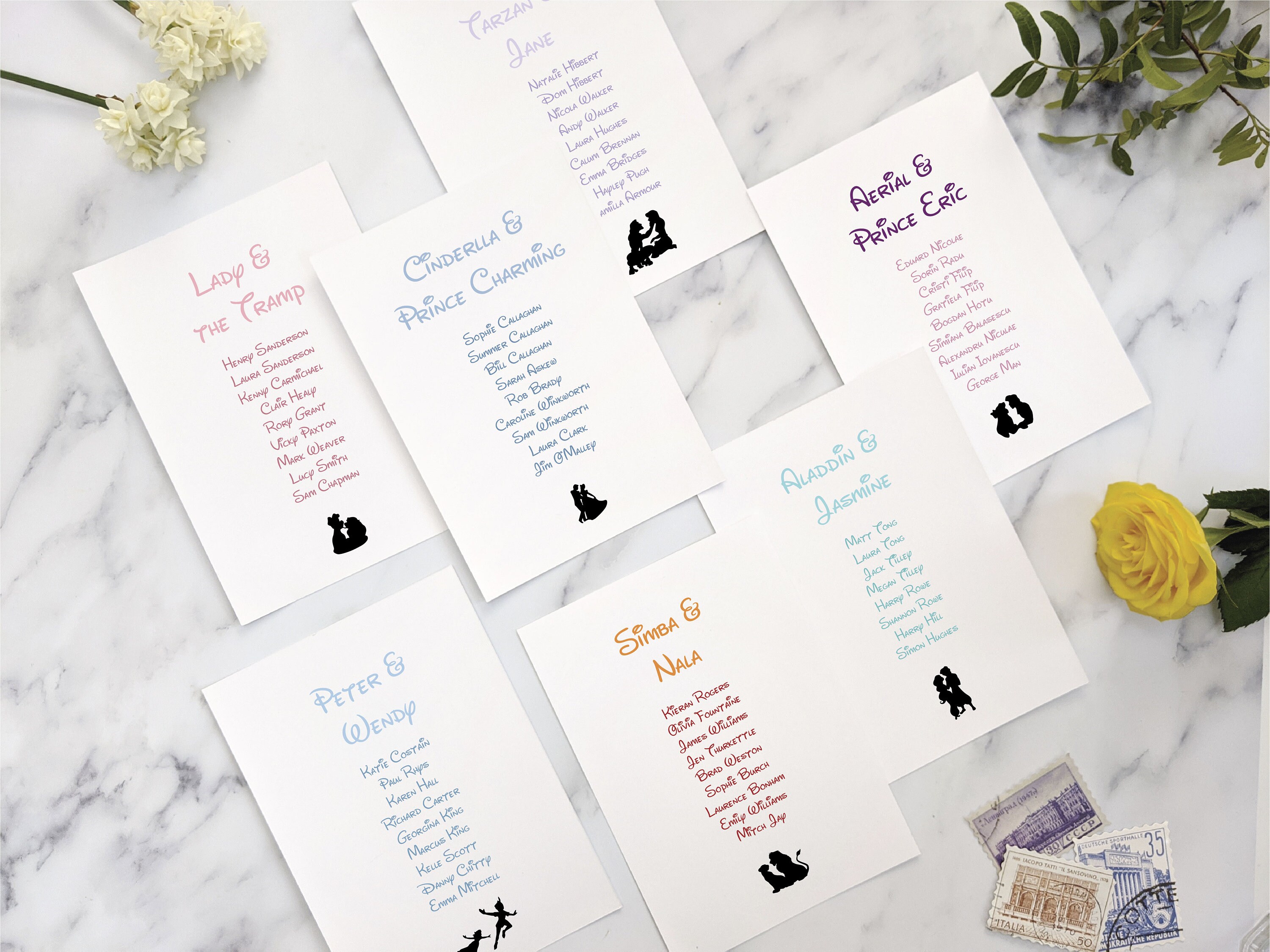 Disney Theme Wedding Table Plan Cards - Seating Chart Cards, Disney ...