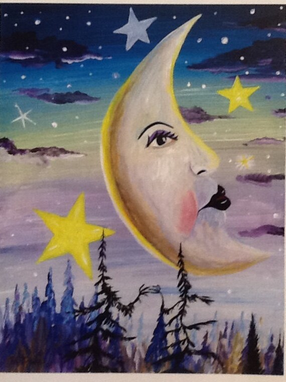 PRINT Gypsy Moon With Dancing Trees | Etsy