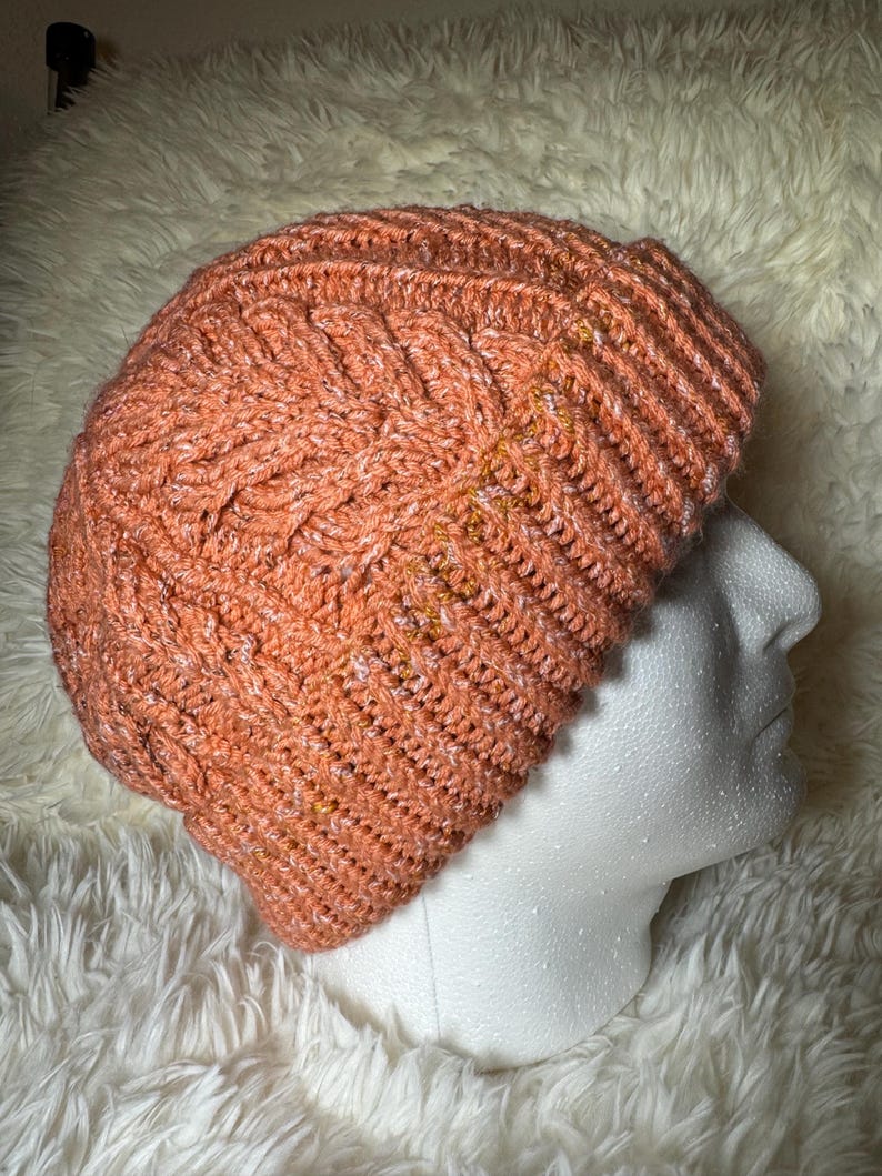 Cable Knit Hat Orange/coral - Etsy