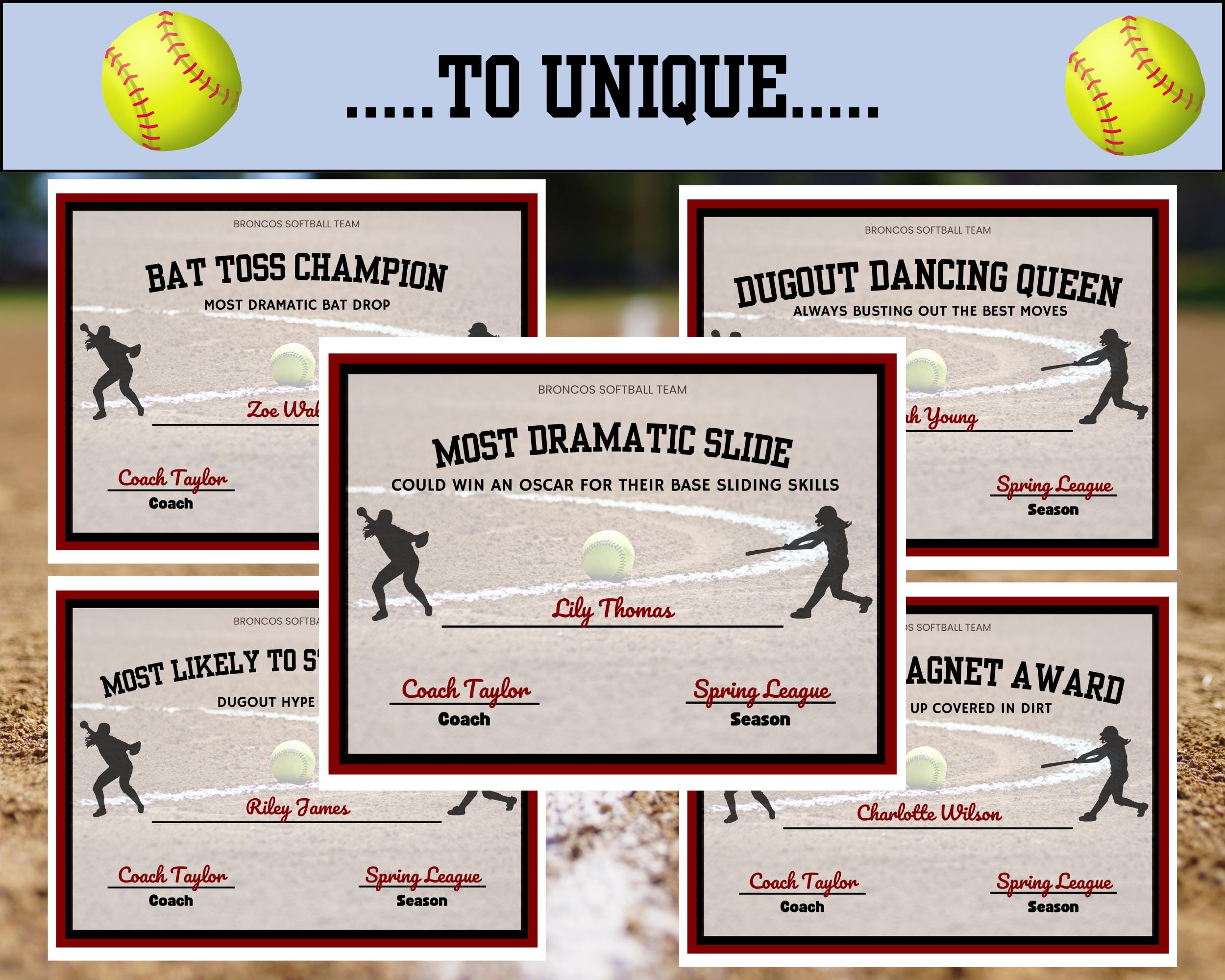 Editable Softball Awards Certificate End of Softball Season Team Party ...