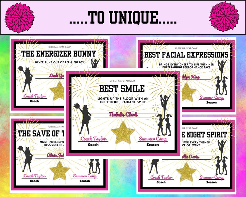 Editable Cheer Awards Certificate End of Cheer Season Team Party Gifts ...