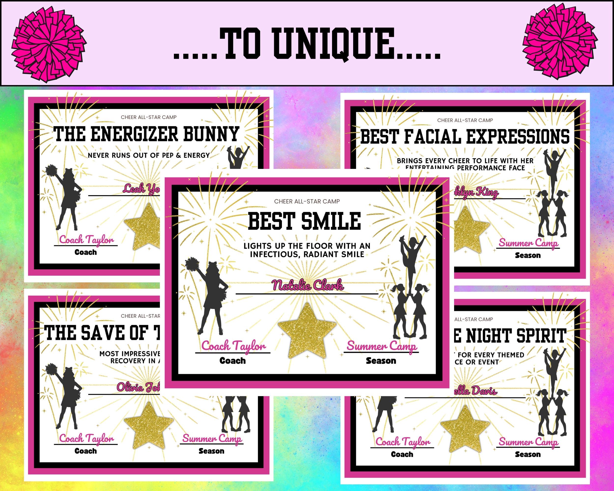 Editable Cheer Awards Certificate End of Cheer Season Team Party Gifts ...