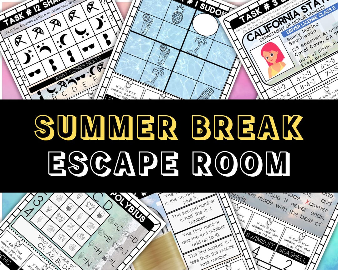 Summer Break Escape Room for Kids, Summer Fun Activity, End of School ...