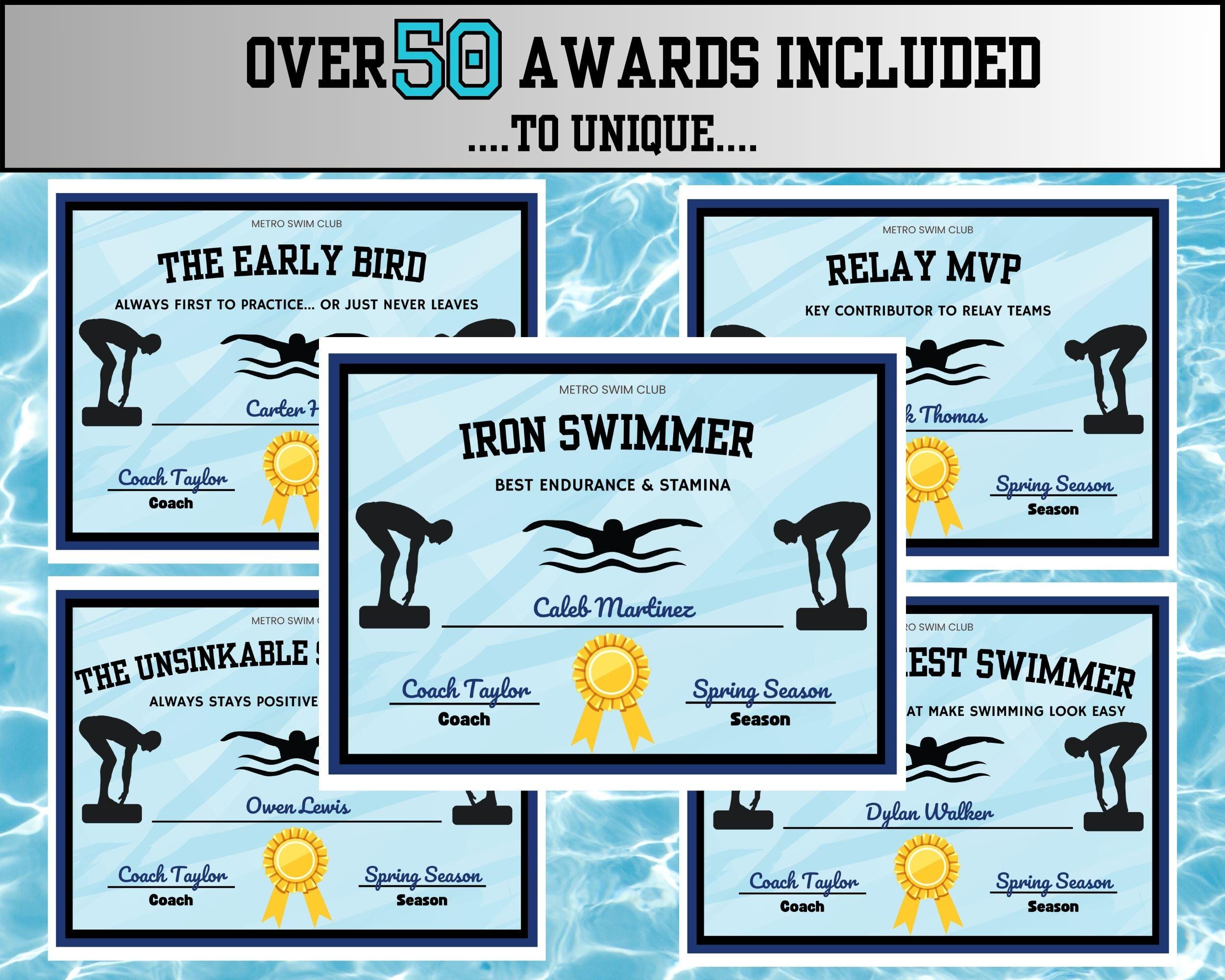 Editable Boys Swimming Awards Certificate End of Swimming Season Team ...
