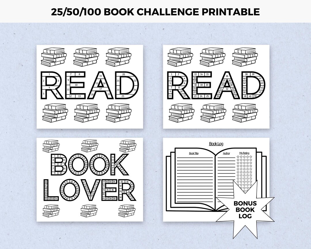 Reading Challenge Tracker, Book Challenge Printable, 25/50/100 Book ...