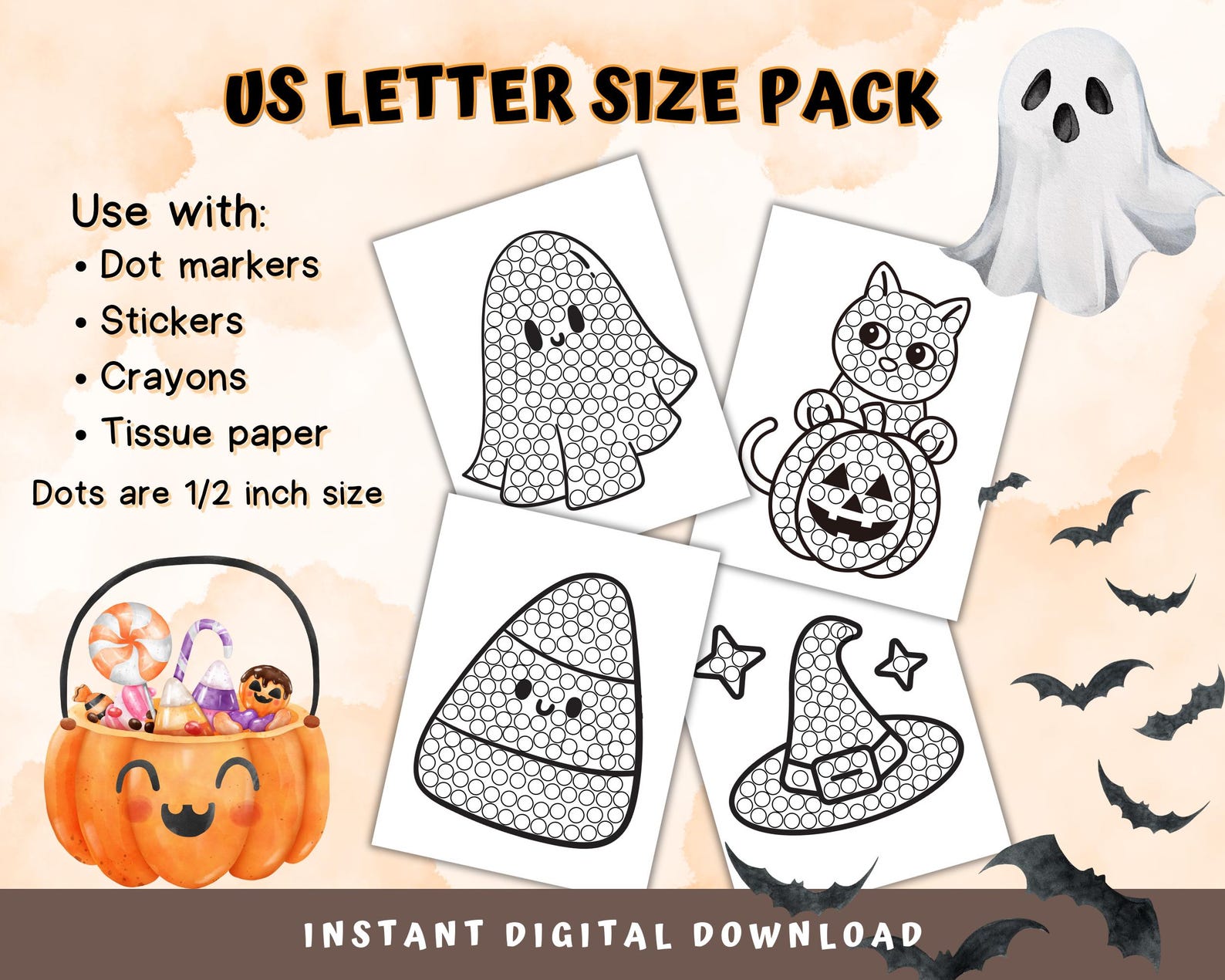 Halloween Dot Marker Printable Pack | Toddler Dot Coloring Fine Motor ...