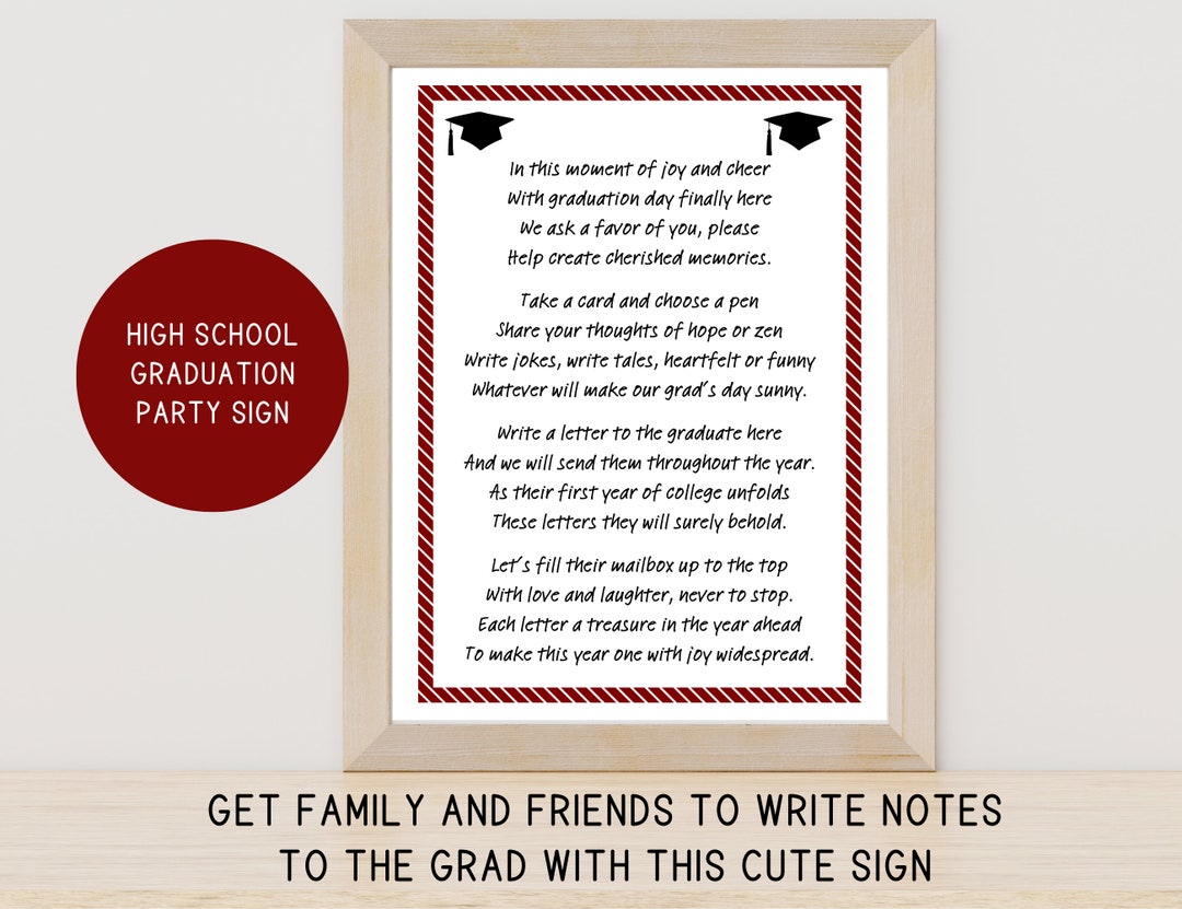Graduation Guestbook Letter Writing Sign, High School Graduation Card ...
