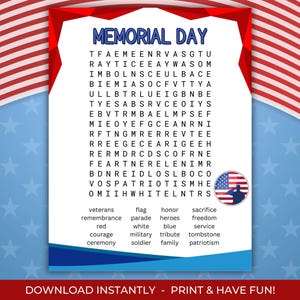 Memorial Day Word Search, May Word Search Games, Word Search for ...