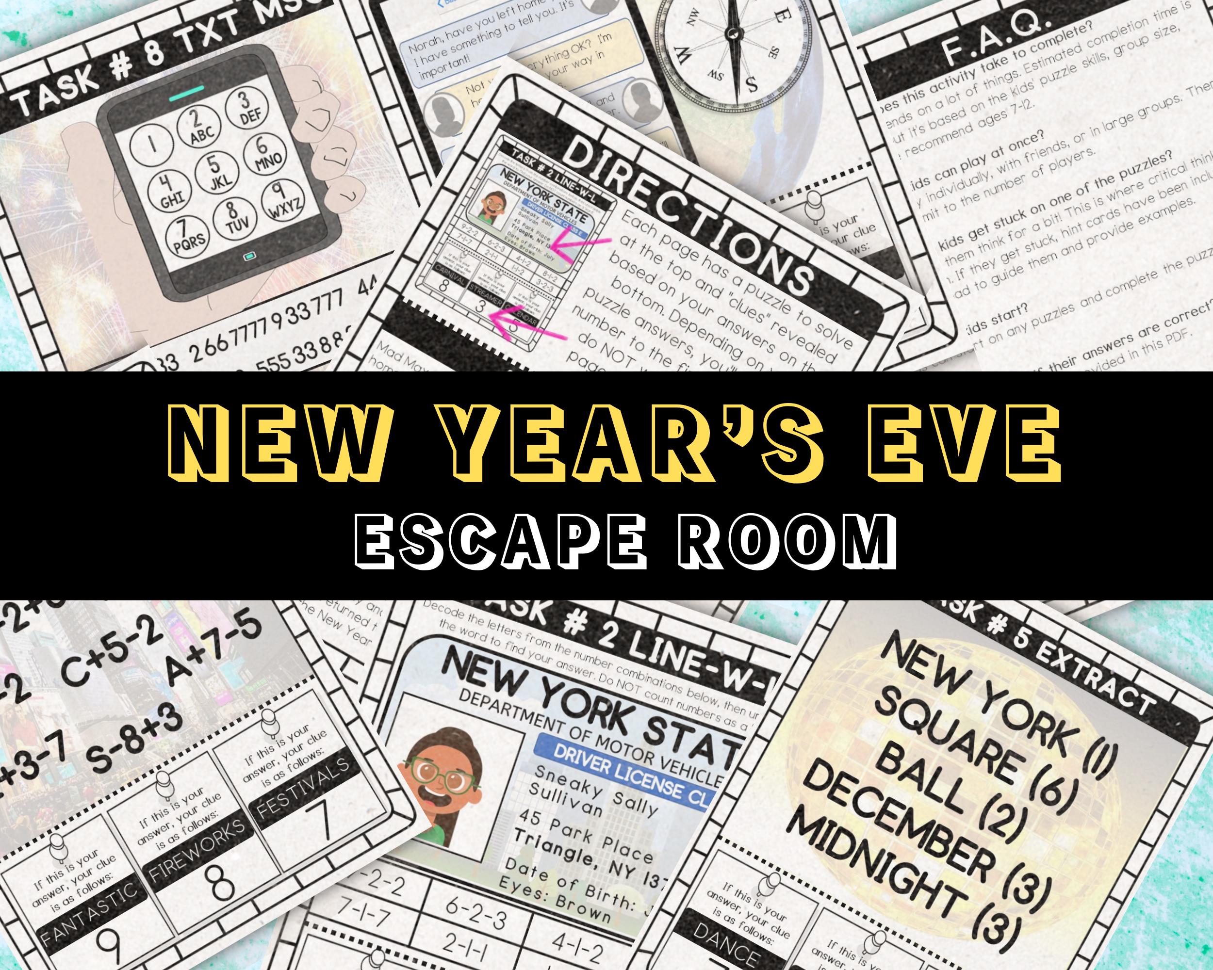 New Year's Eve Escape Room for Kids, Printable Party Game, NYE Escape ...