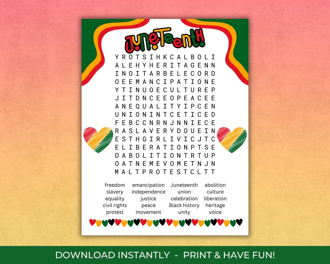 Juneteenth Word Search, June Word Search Games, Word Search for Seniors ...