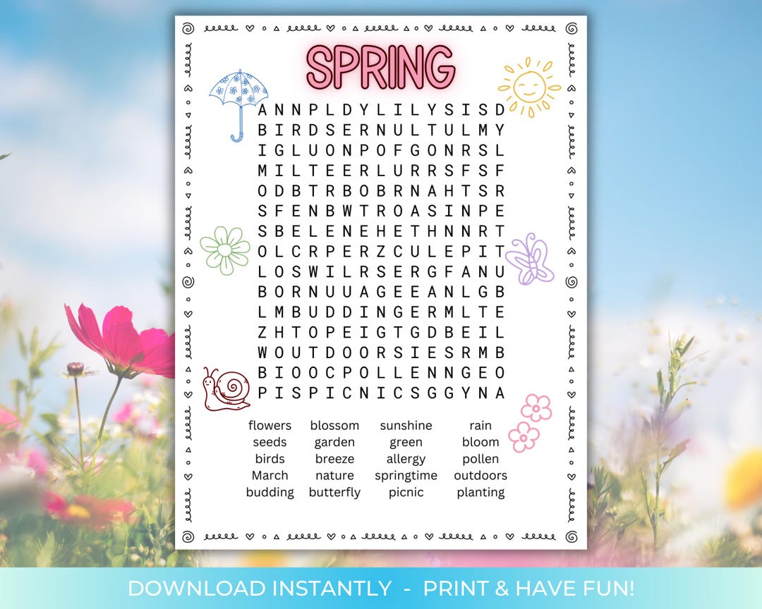 Spring Word Search, April May June Word Search Games, Word Search for ...