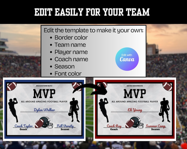 Editable Football Awards Certificate End of Football Season Team Party ...