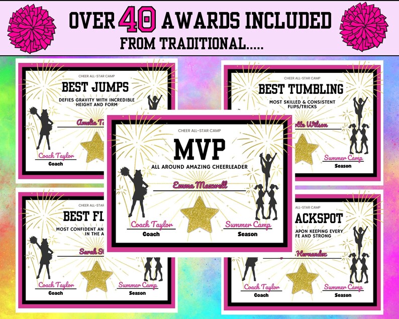 Editable Cheer Awards Certificate End of Cheer Season Team Party Gifts ...