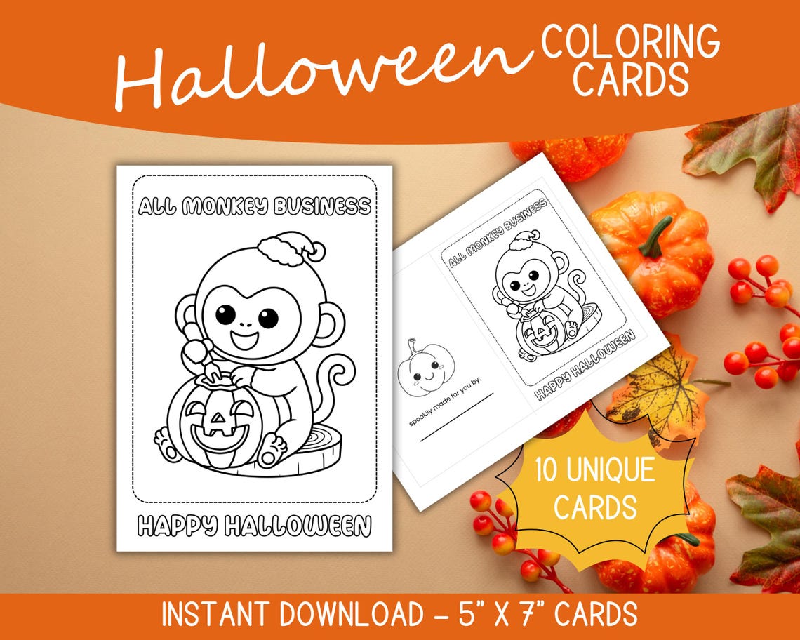 Printable Halloween Coloring Cards | Halloween Activity for Kids ...
