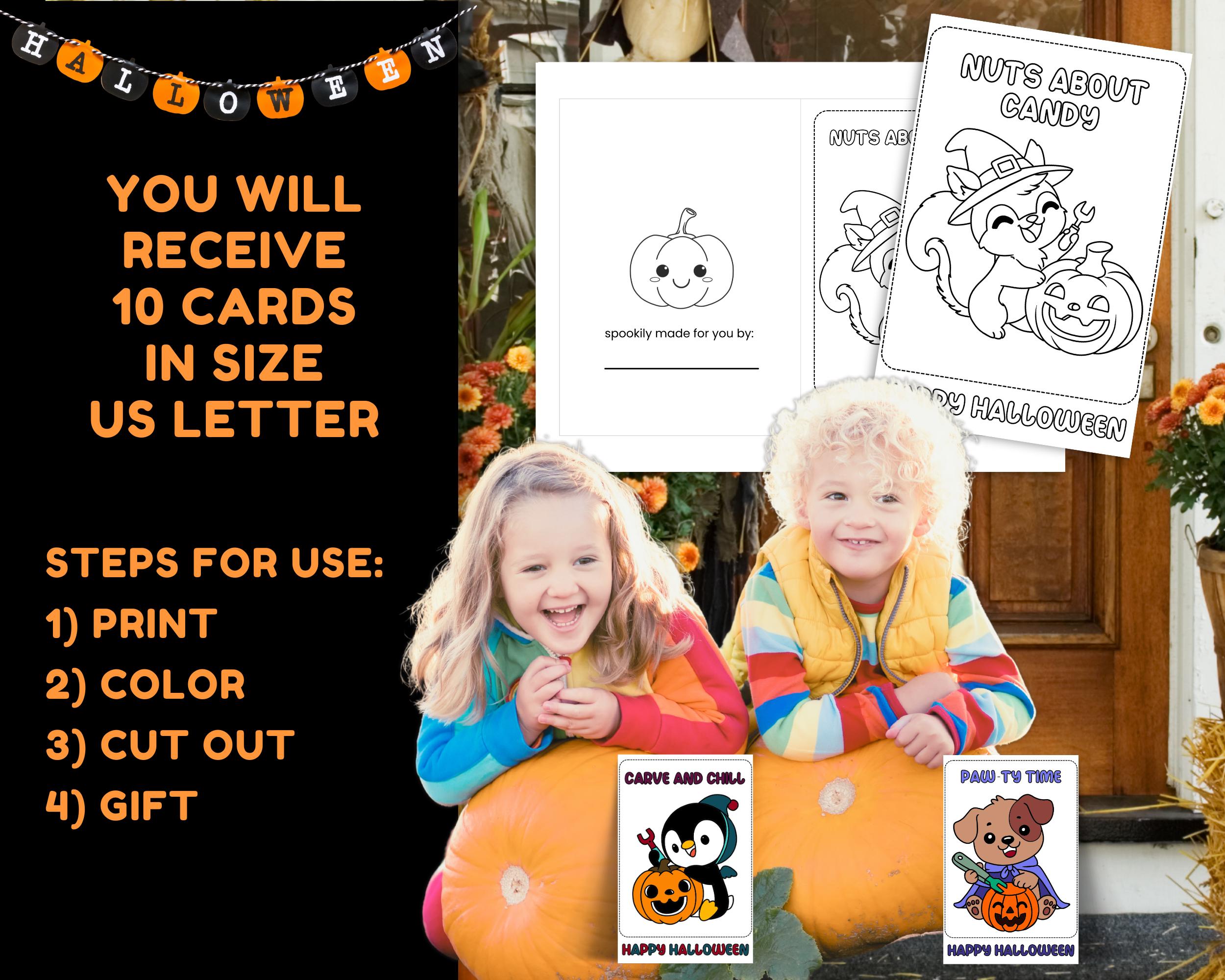 Printable Halloween Coloring Cards | Halloween Activity for Kids ...