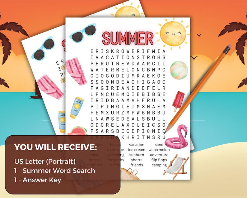 Summer Word Search, June July August Word Search Games, Word Search for ...
